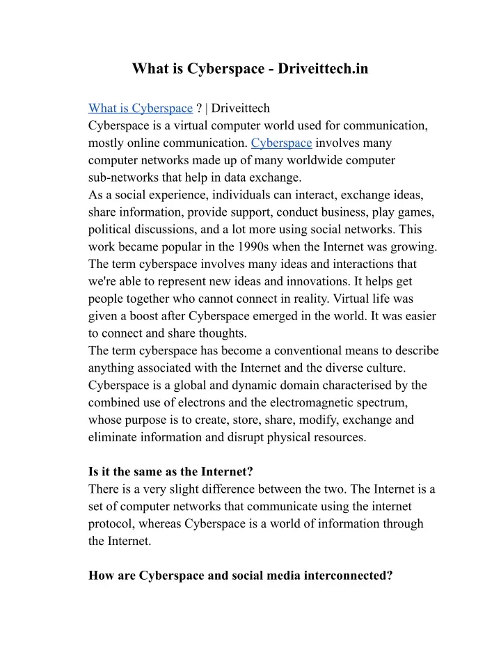 PPT - What is Cyberspace - Driveittech PowerPoint Presentation, free ...