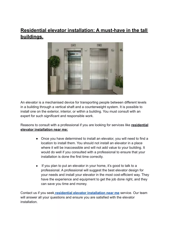 PPT - Residential elevator installation_ A must-have in the tall ...