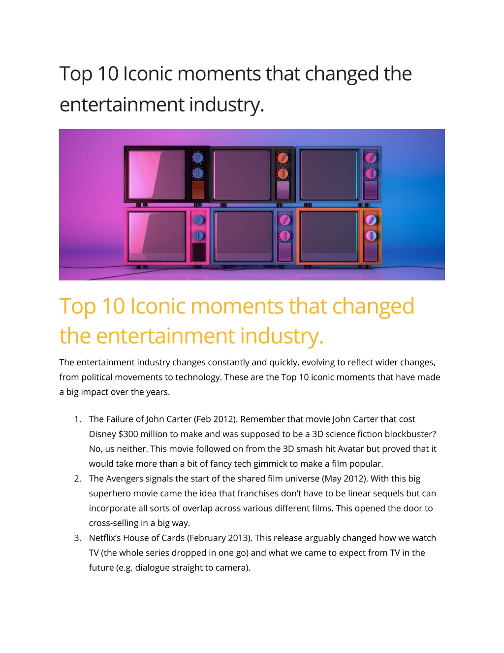PPT - Top 10 Iconic moments that changed the entertainment industry ...