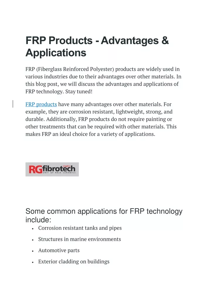 PPT - FRP Products - Advantages & Applications PowerPoint Presentation ...