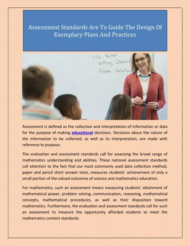 PPT - Assessment Standards Are To Guide The Design Of Exemplary Plans ...