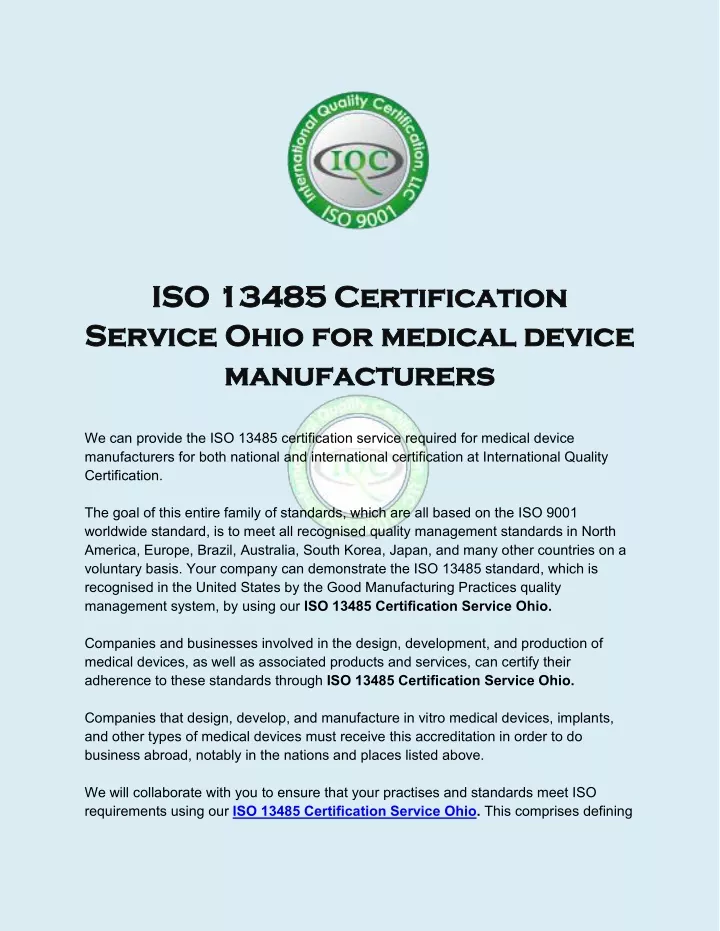 PPT - ISO 13485 Certification Service | International Quality ...