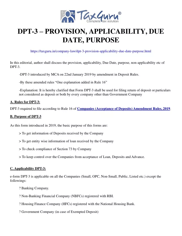 PPT - DPT-3 – Provision, applicability, Due Date, Purpose PowerPoint ...