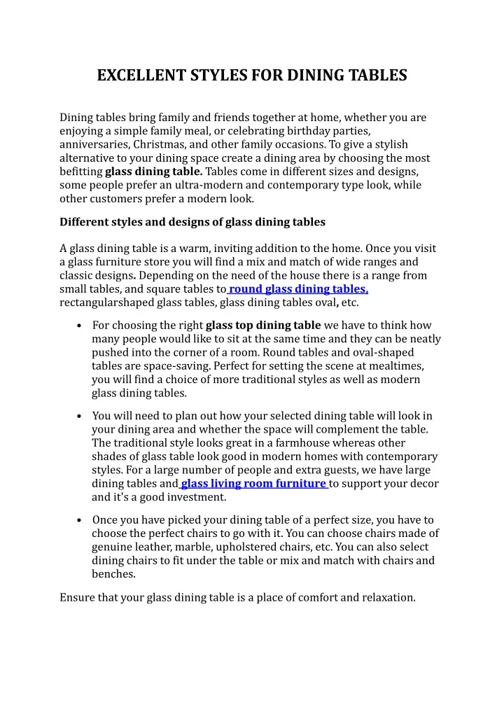 PPT - EXCELLENT STYLES FOR DINING TABLES PowerPoint Presentation, free ...