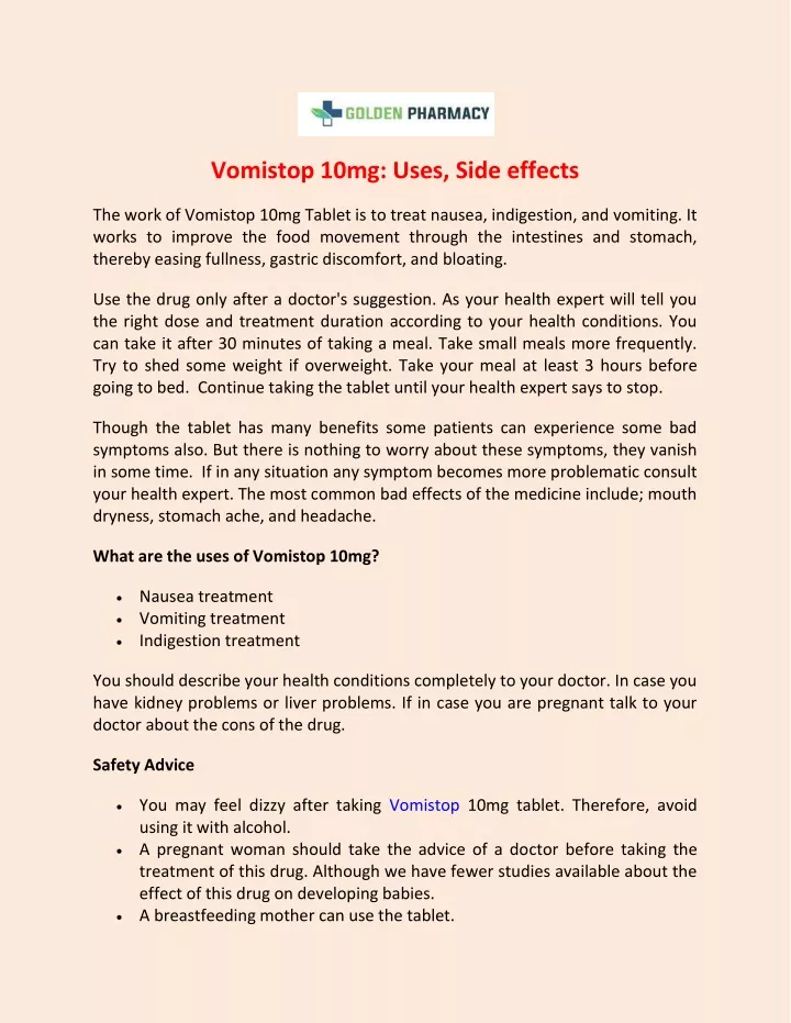 PPT - Vomistop 10mg Uses, Side effects PowerPoint Presentation, free ...