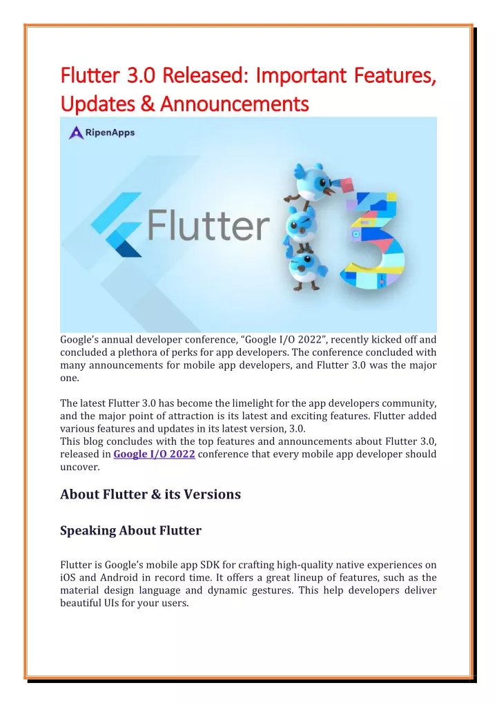 PPT - Flutter 3.0 Released Important Features, Updates & Announcements ...