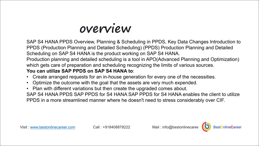 PPT - SAP S4 HANA PPDS Online Training | S4 HANA PPDS Training | S4 ...