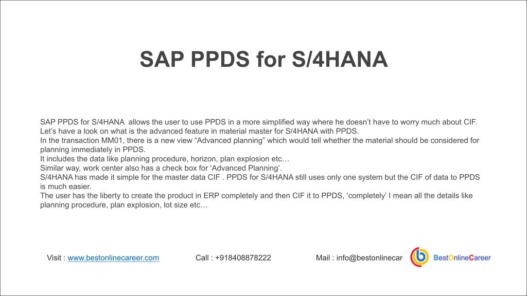 PPT - SAP S4 HANA PPDS Online Training | S4 HANA PPDS Training | S4 ...