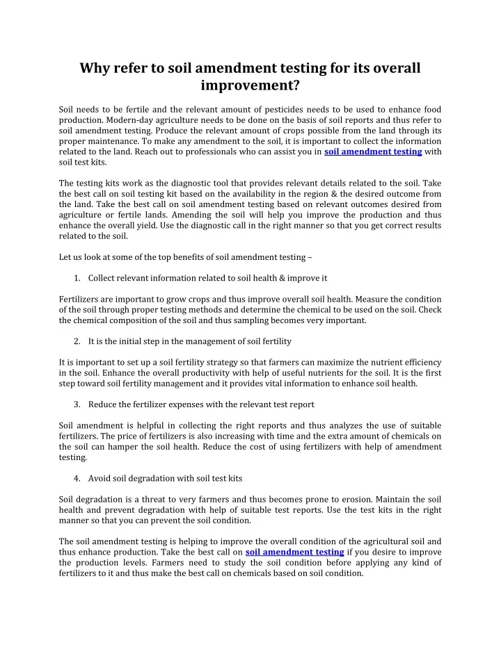 PPT - Why refer to soil amendment testing for its overall improvement ...