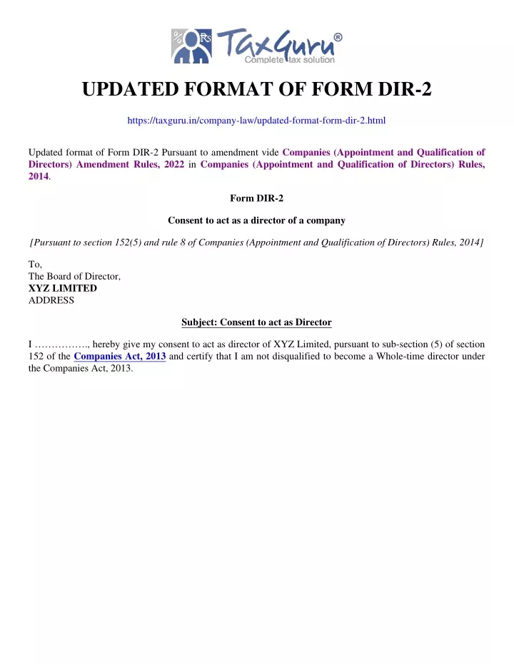 PPT - Updated format of Form DIR-2 PowerPoint Presentation, free ...