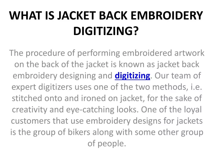 PPT - WHAT IS JACKET BACK EMBROIDERY DIGITIZING? PowerPoint ...
