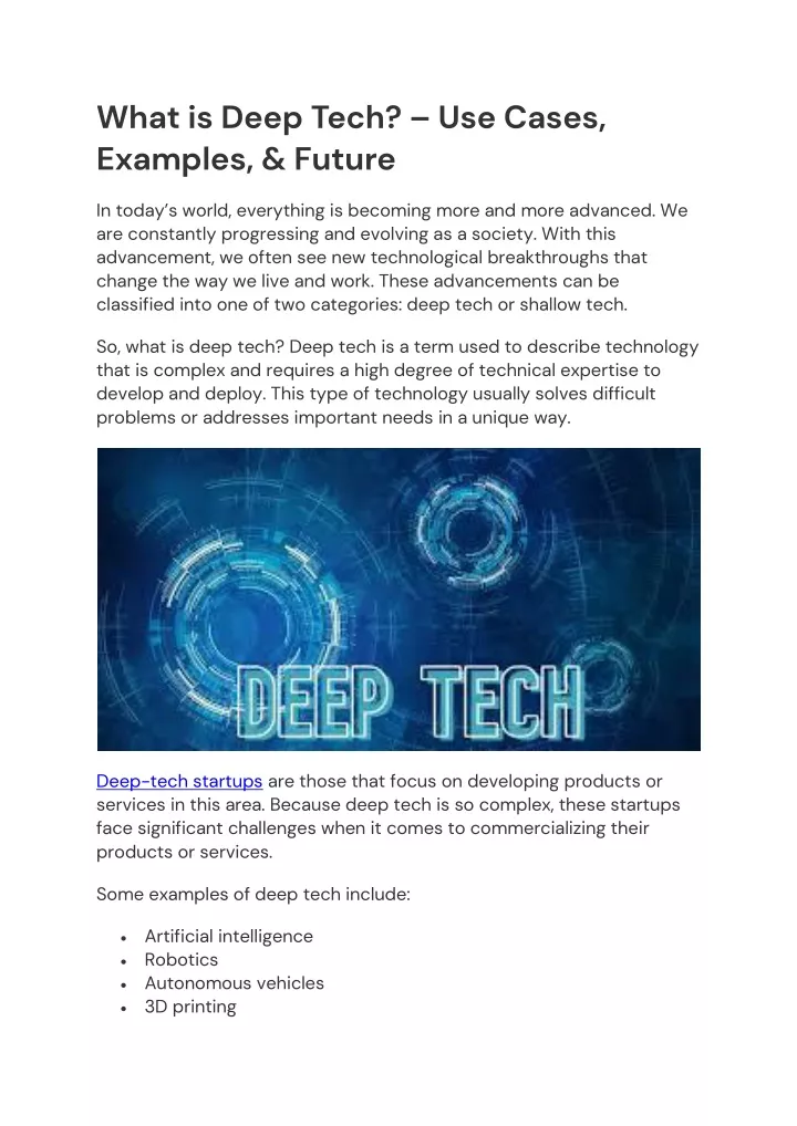 PPT - What is Deep Tech – Use Cases, Examples, & Future PowerPoint ...
