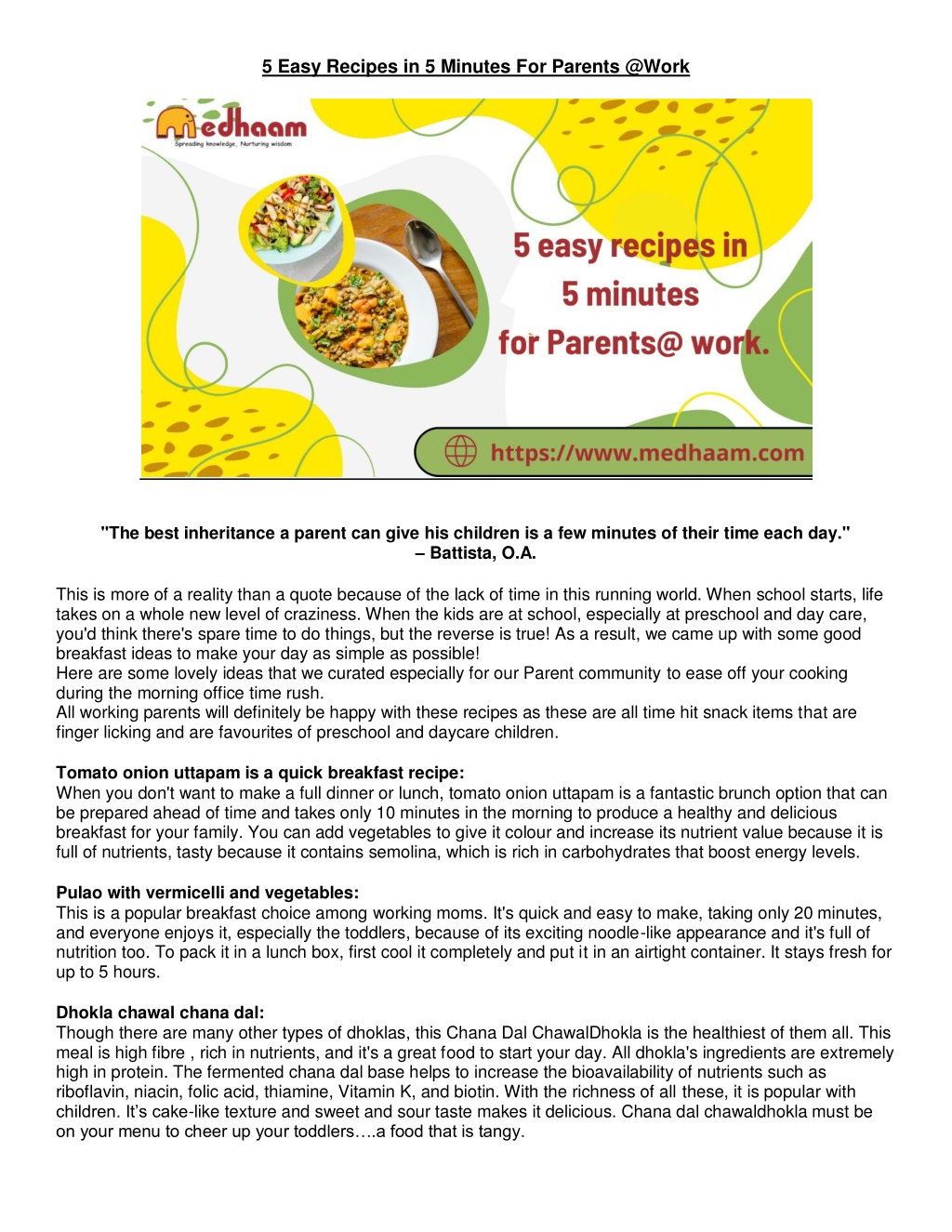 PPT - 5 Easy Recipes in 5 Minutes For Parents Work PowerPoint ...