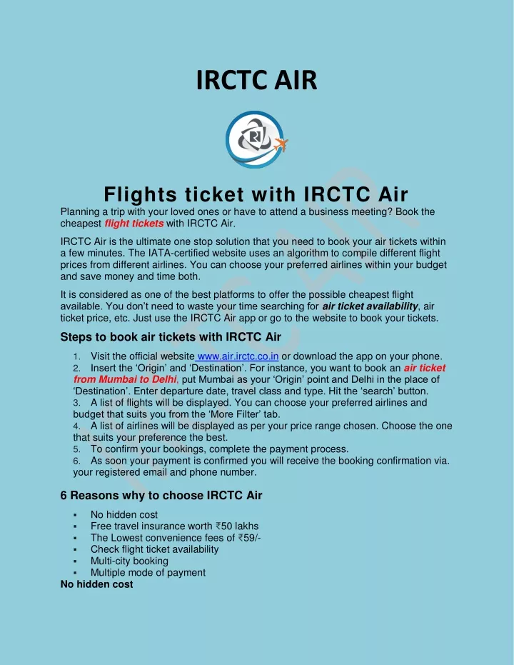PPT - Flights ticket with IRCTC Air PowerPoint Presentation, free ...