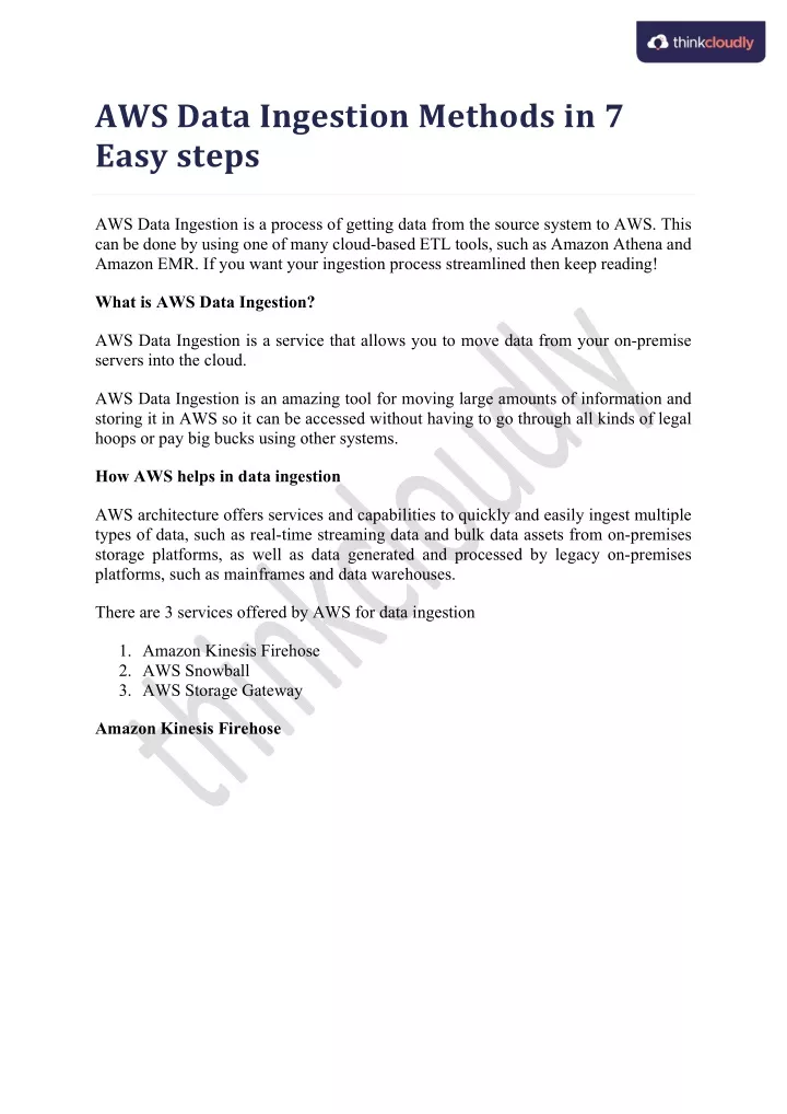 PPT - AWS Data Ingestion Methods in 7 Easy Steps PowerPoint Presentation - ID:11392830