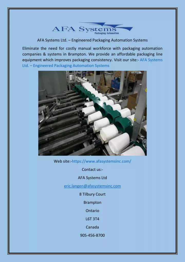 PPT - AFA Systems Ltd. – Engineered Packaging Automation Systems ...