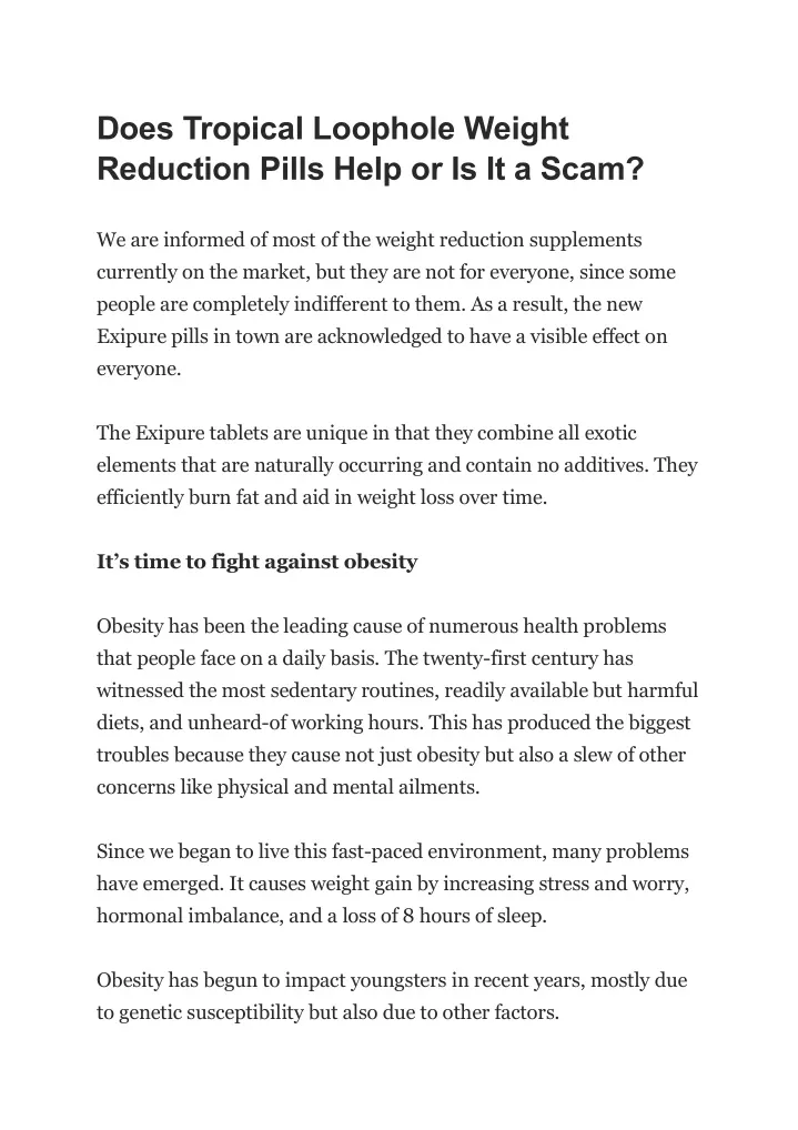 PPT - Does Tropical Loophole Weight Reduction Pills Help or Is It a ...