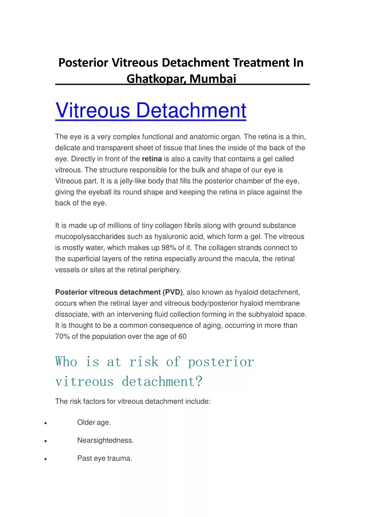 PPT - Posterior Vitreous Detachment Treatment In Ghatkopar Mumbai ...