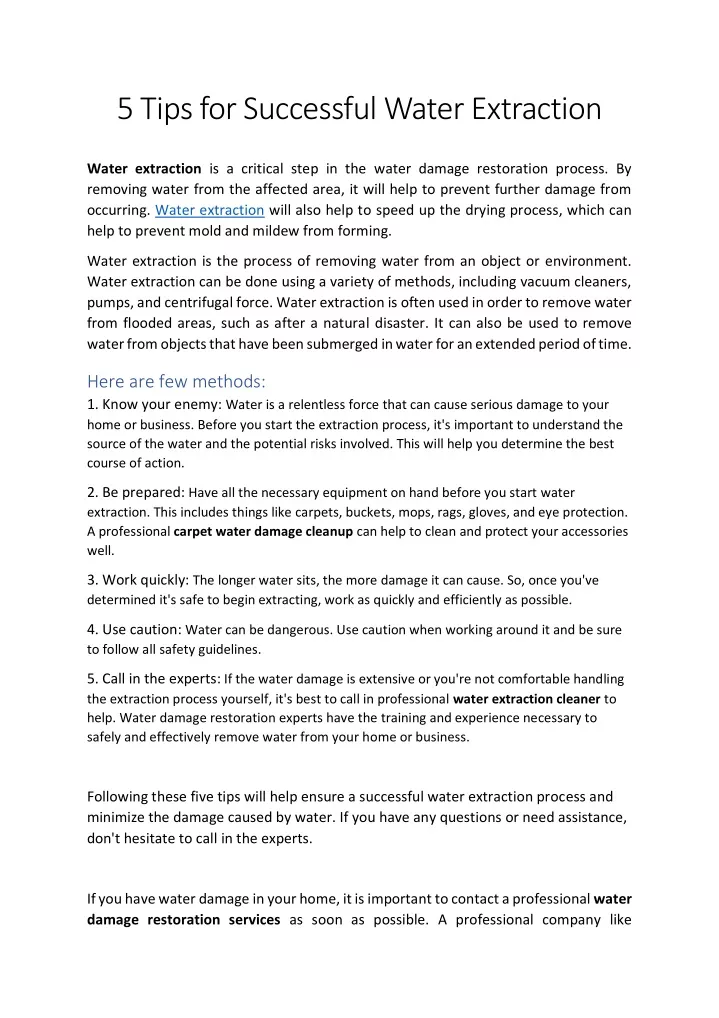 PPT - 5 Tips for Successful Water Extraction - EFRC PowerPoint ...