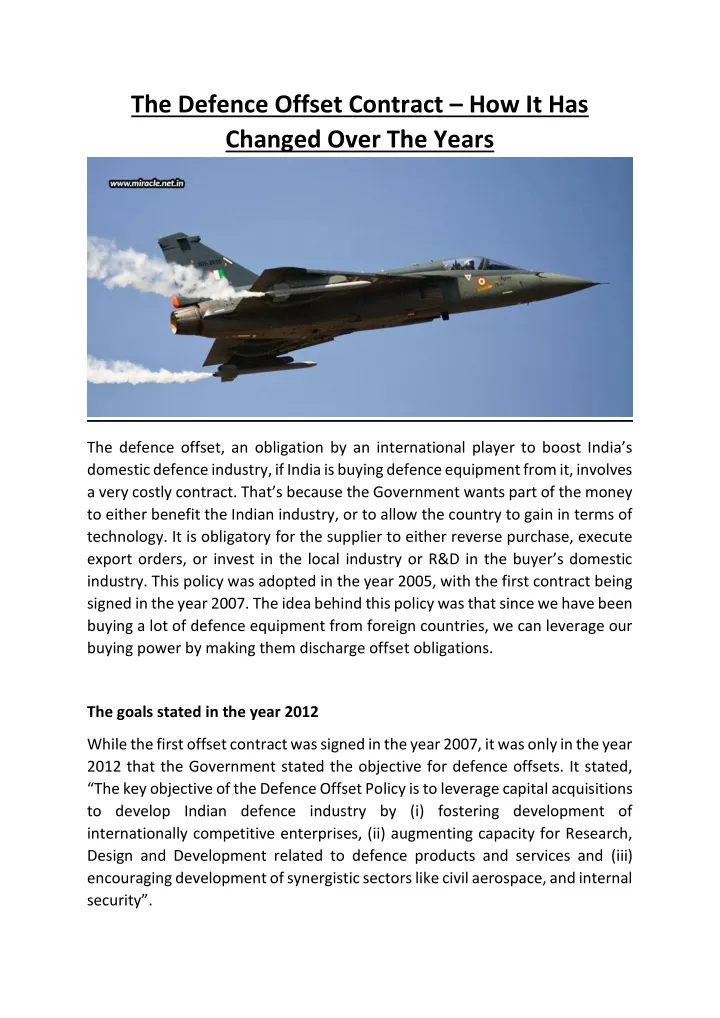 PPT - The Defence Offset Contract – How It Has Changed Over The Years ...