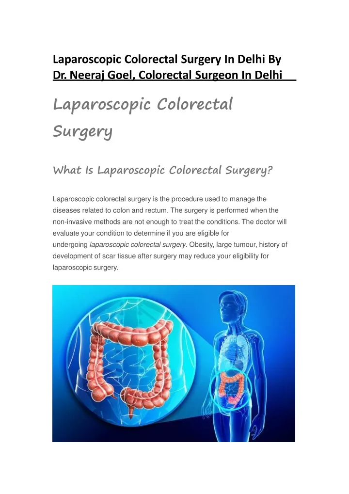 PPT - Laparoscopic Colorectal Surgery In Delhi By Dr. Neeraj Goel ...