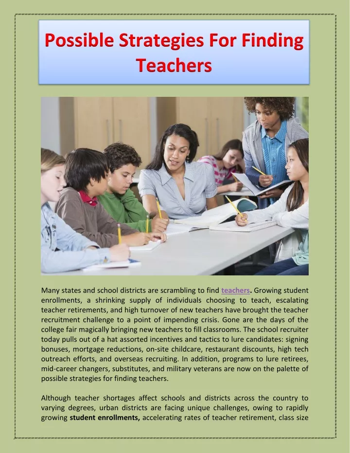 PPT - Possible Strategies For Finding Teachers PowerPoint Presentation ...