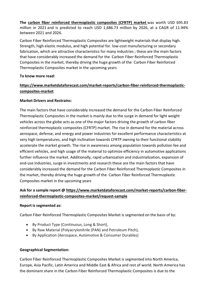 PPT - Carbon Fiber Reinforced Thermoplastic Composites (CFRTP) market ... PPT - Carbon Fiber Reinforced Thermoplastic Composites (CFRTP) market ...