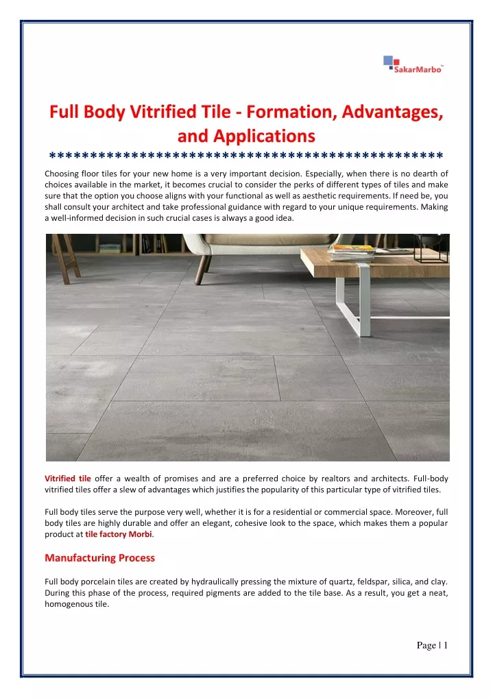 PPT - Full Body Vitrified Tile - Formation, Advantages, and ...