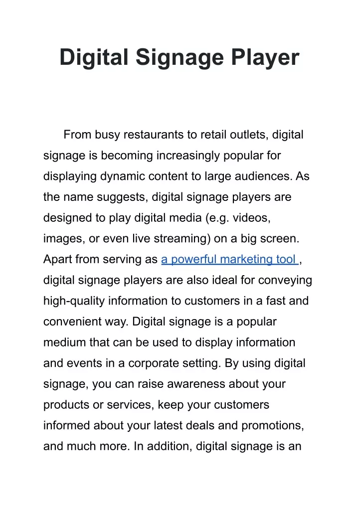 PPT - Digital Signage Player PowerPoint Presentation, free download ...