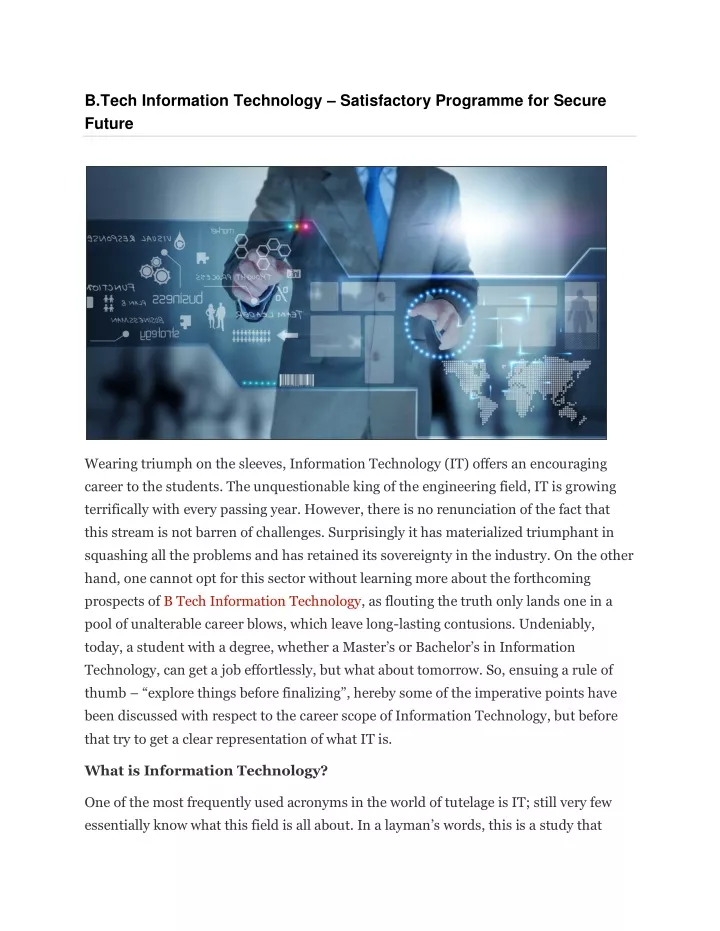 PPT - B.Tech Information technology – Satisfactory programme for secure future PowerPoint ...