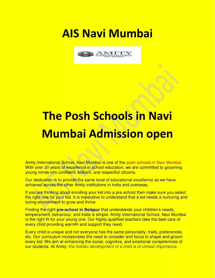 PPT - The Posh Schools in Navi Mumbai Admission open PowerPoint ...