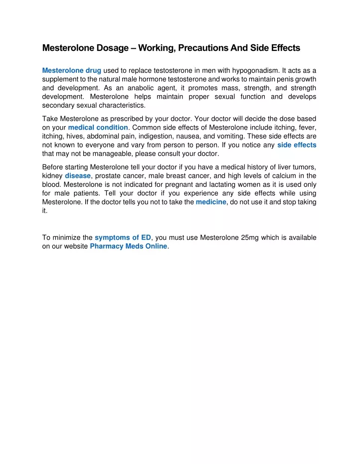 PPT - Mesterolone Dosage – Working, Precautions And Side Effects ...
