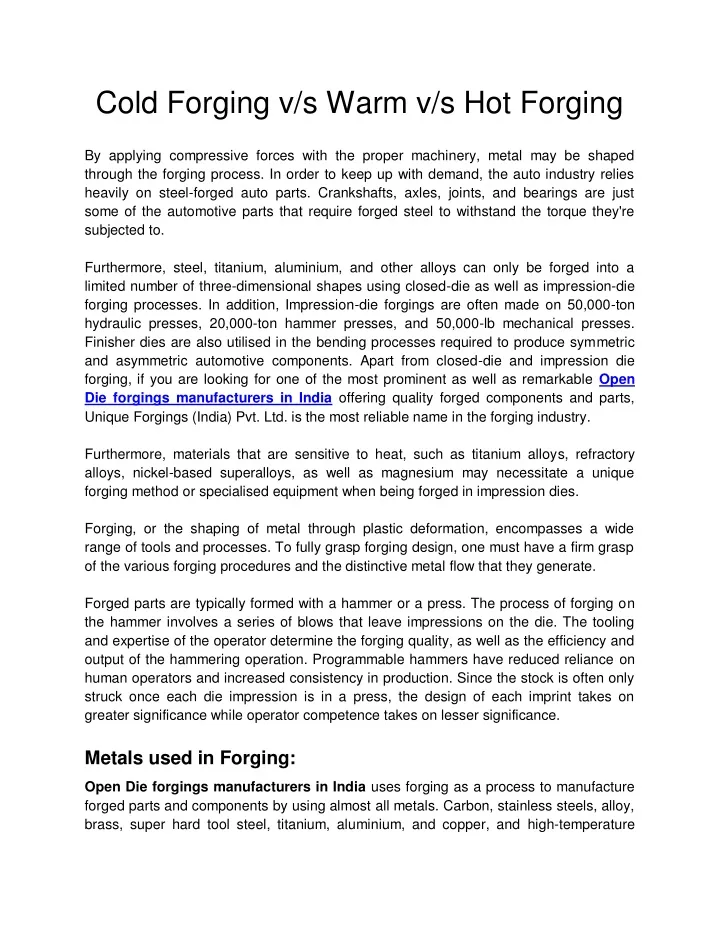 PPT - Cold Forging v_s Warm v_s Hot Forging PowerPoint Presentation ...