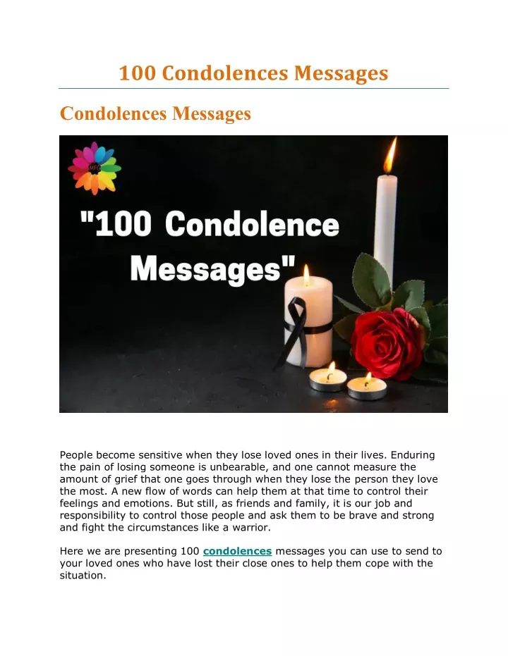 PPT - 100 Condolences Messages PowerPoint Presentation, free download ...