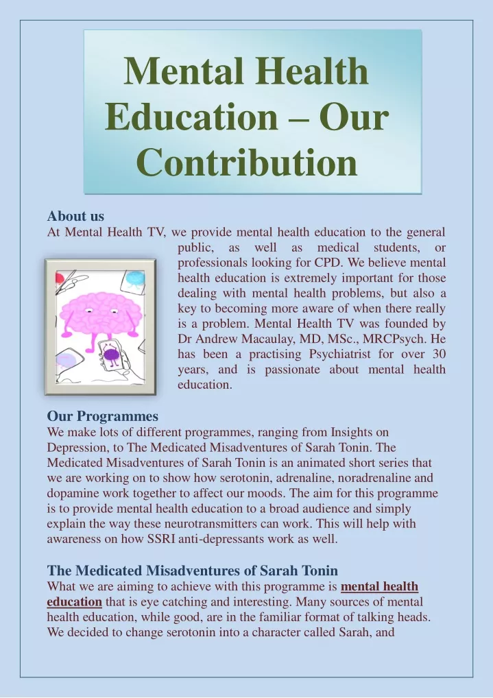 PPT - Mental Health Education – Our Contribution PowerPoint ... PPT - Mental Health Education – Our Contribution PowerPoint ...