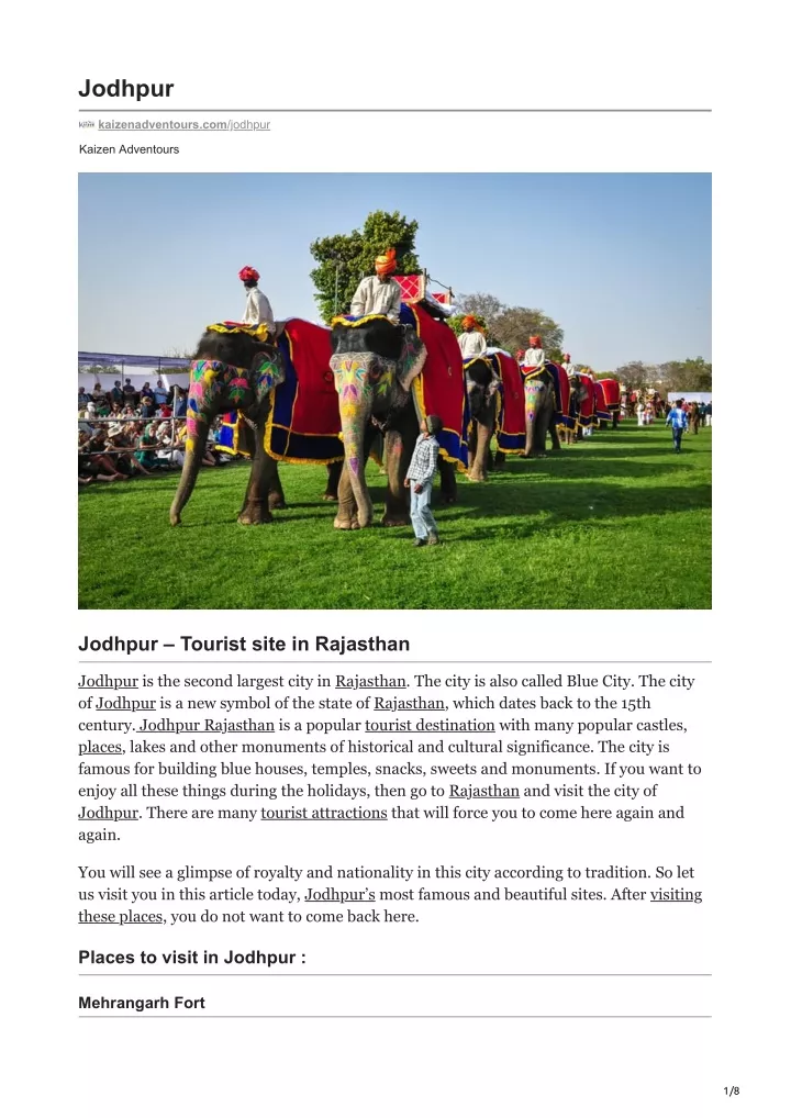PPT - Jodhpur – Tourist site in Rajasthan PowerPoint Presentation, free ...