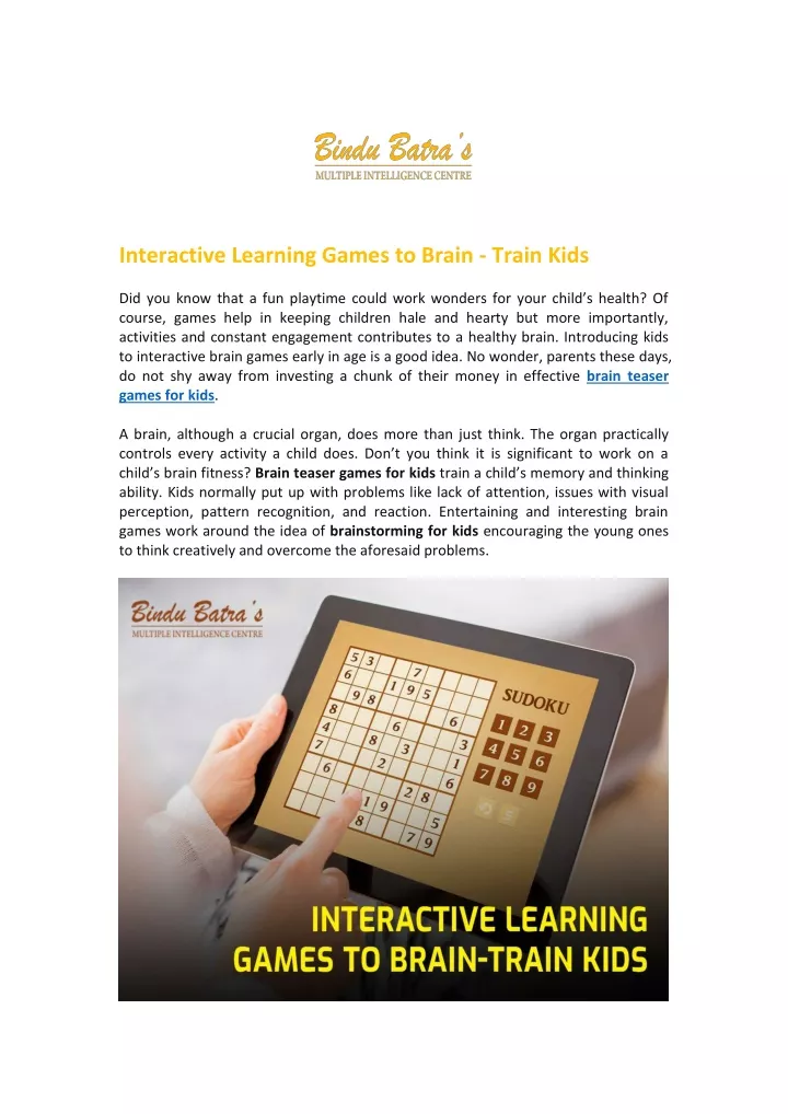 PPT - Interactive Learning Games to Brain-Train Kids PowerPoint ...
