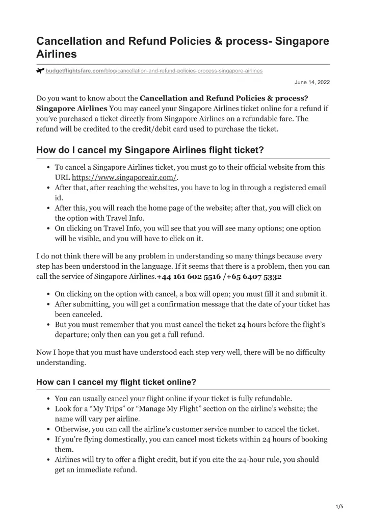 PPT - How you can cancel your Singapore Airlines flight ticket ...