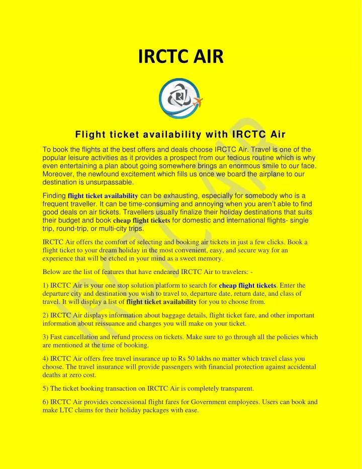 PPT - Flight ticket availability with IRCTC Air PowerPoint Presentation ...