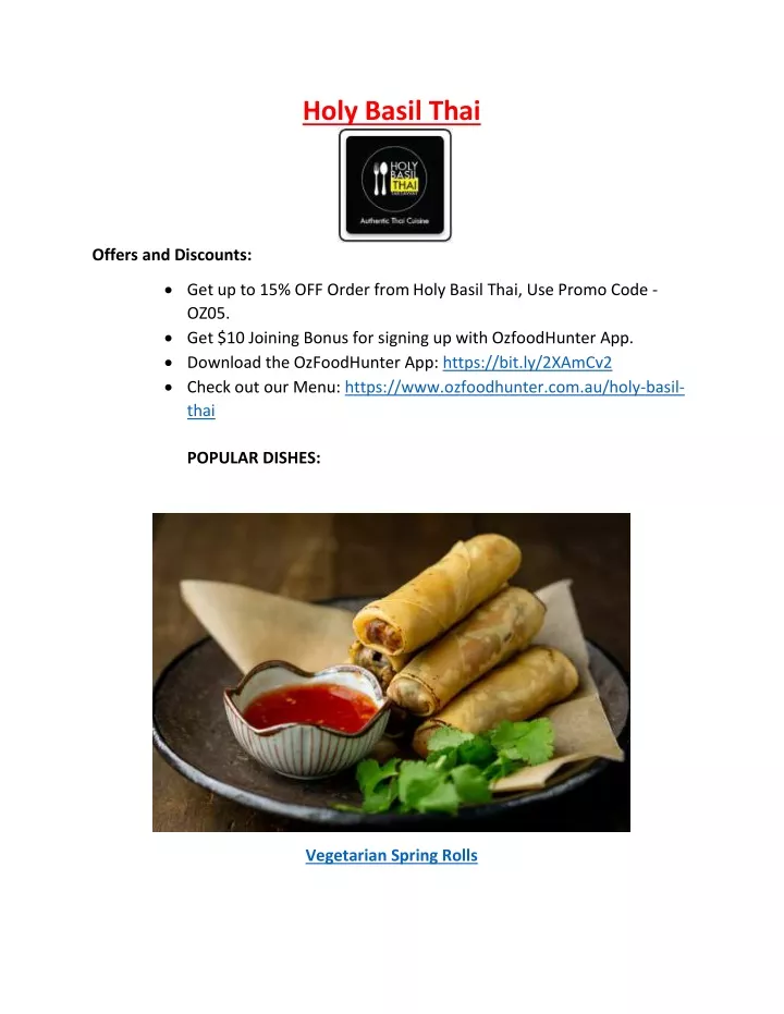 PPT - 15% off - Holy Basil Thai Artarmon Menu, NSW PowerPoint ...