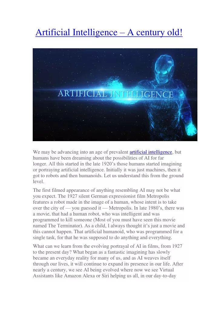 PPT - Artificial Intelligence – A century old! PowerPoint Presentation ...
