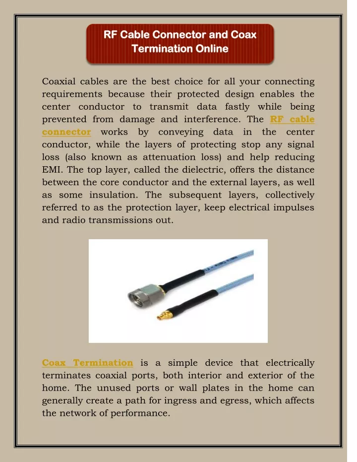 PPT - RF Cable Connector and Coax Termination Online PowerPoint ...