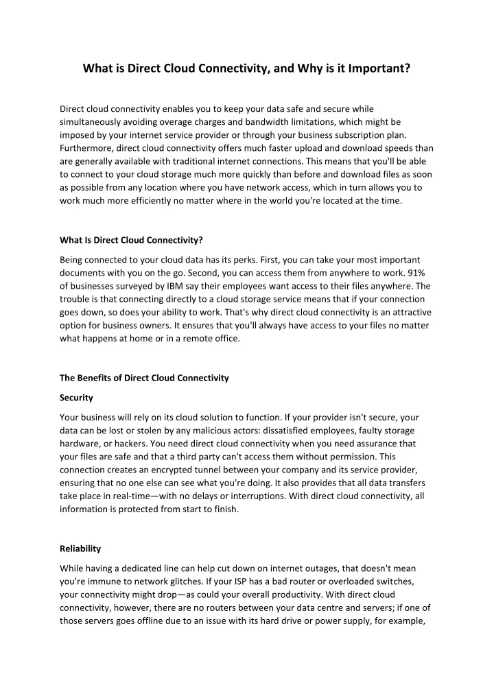 PPT - What is Direct Cloud Connectivity, and Why is it Important ...