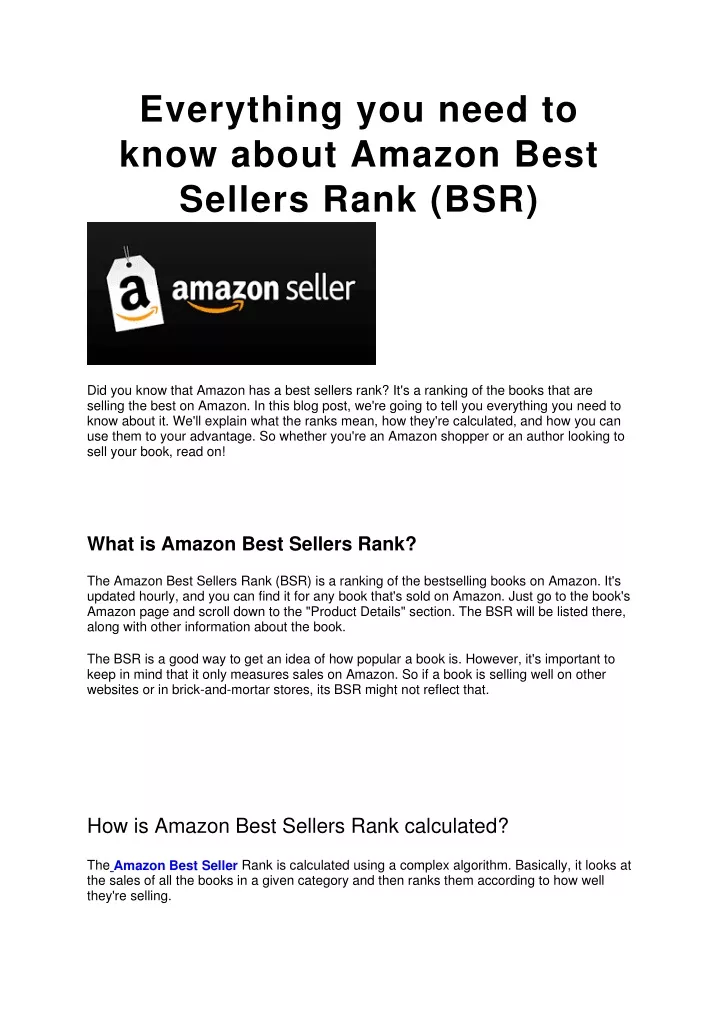 PPT - Everything you need to know about Amazon Best Sellers Rank (BSR ...