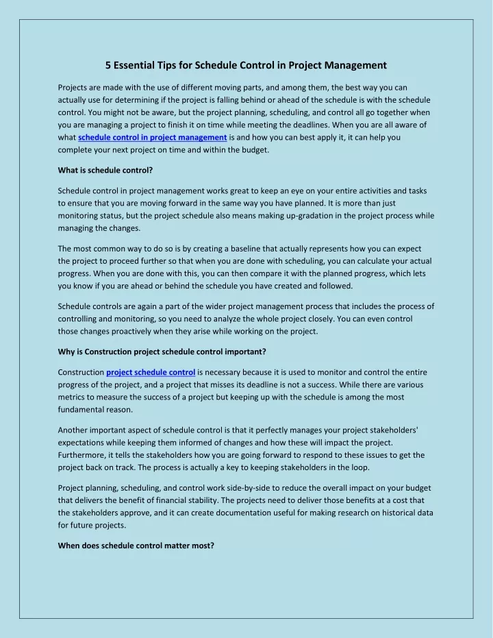 PPT - 5 Essential Tips for Schedule Control in Project Management ...