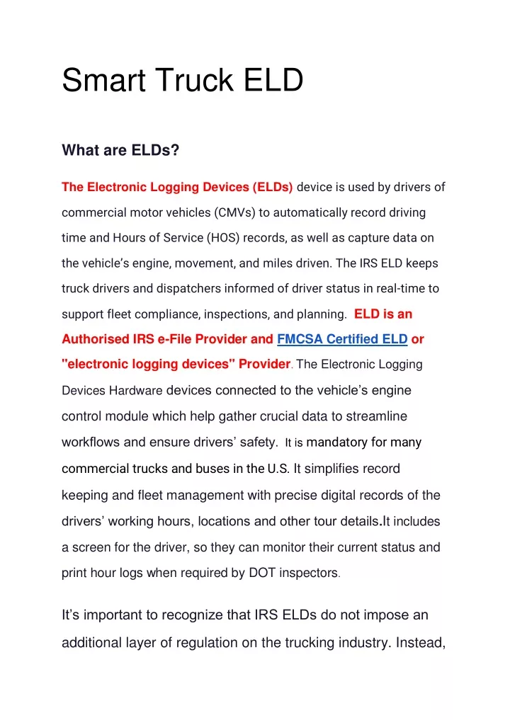 PPT - smarttruckeld / eld irs / irs eld efiling / eld form PowerPoint Presentation - ID:11438940