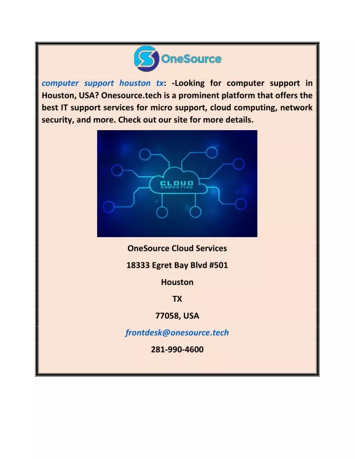 PPT - Computer Support Houston TX Onesource.tech PowerPoint ...
