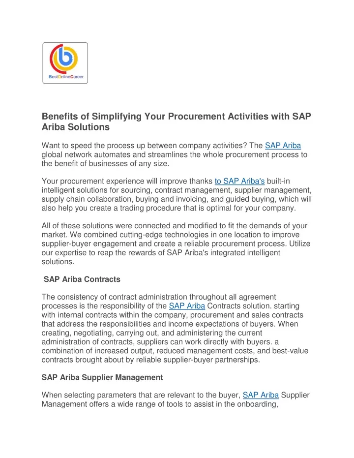 PPT - Benefits of Optimizing Your Procurement Processes with SAP Ariba ... PPT - Benefits of Optimizing Your Procurement Processes with SAP Ariba ...