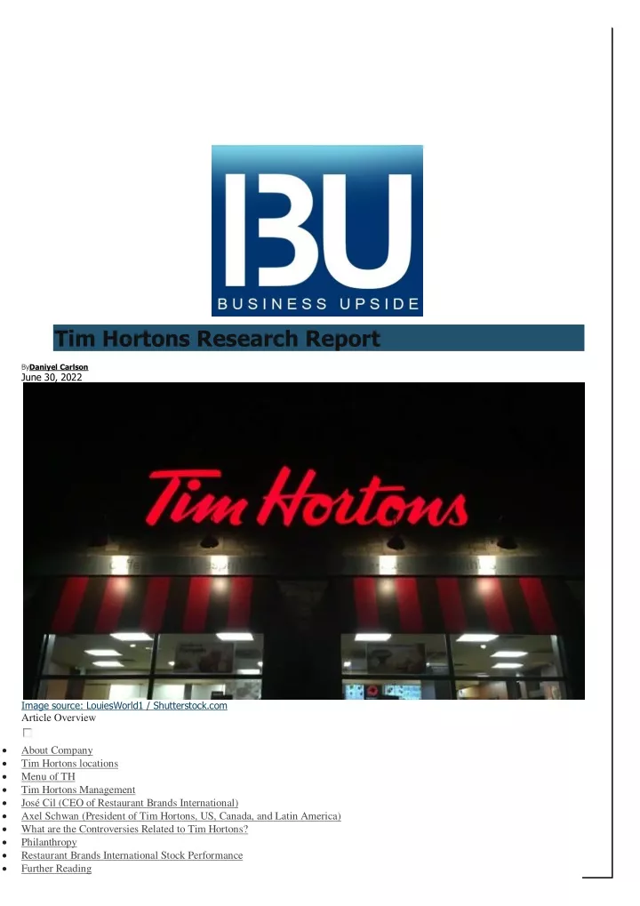 PPT - Tim Hortons Research Report PowerPoint Presentation, free ...