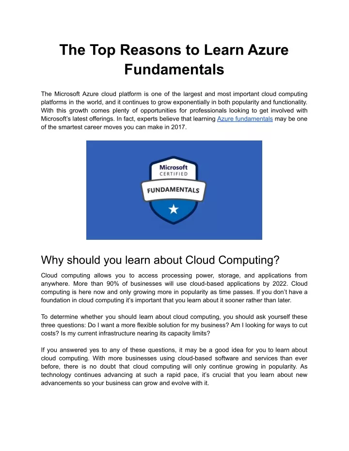 PPT - The Top Reasons to Learn Azure Fundamentals PowerPoint Presentation - ID:11442717